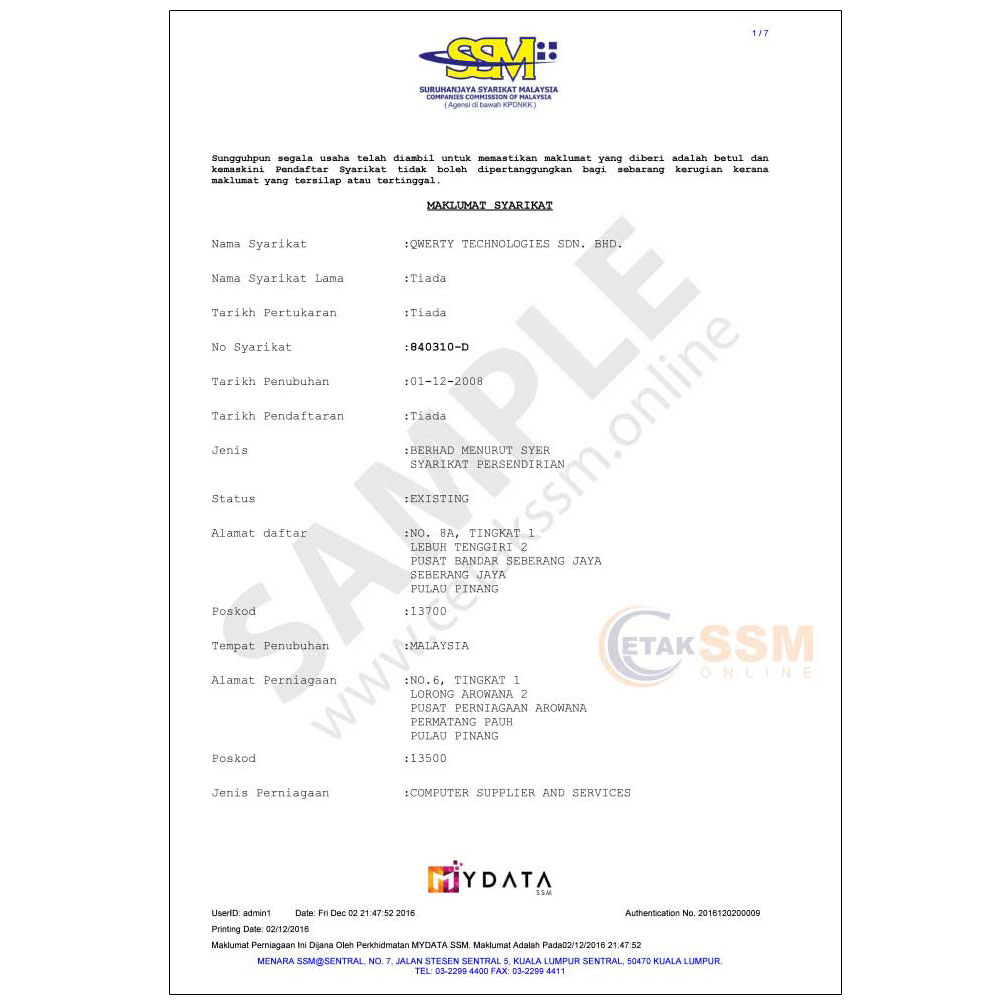 Senarai Dokumen SSM Cetak SSM Dengan CTC MyData EInfo